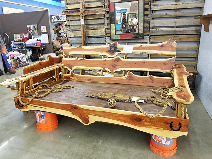 This rustic log daybed wasn't built&mdash;it was wrangled. Perfect for the cabin owner who wants guests to feel like Huckleberry Finn.