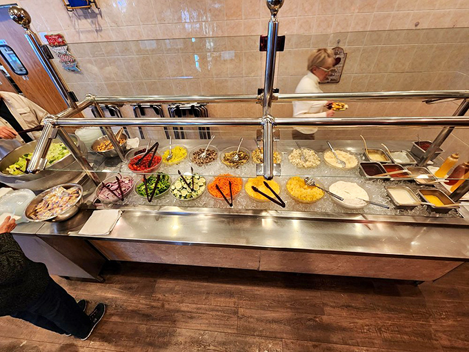 The salad bar offers a rainbow of fresh toppings&mdash;because sometimes you need to balance your prime rib with something green.