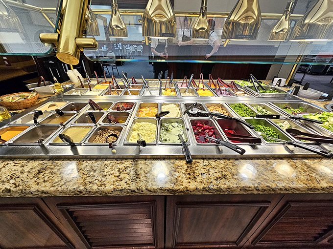 The salad bar offers a rainbow of fresh ingredients&mdash;nature's apology for all the desserts you're about to enjoy afterward.