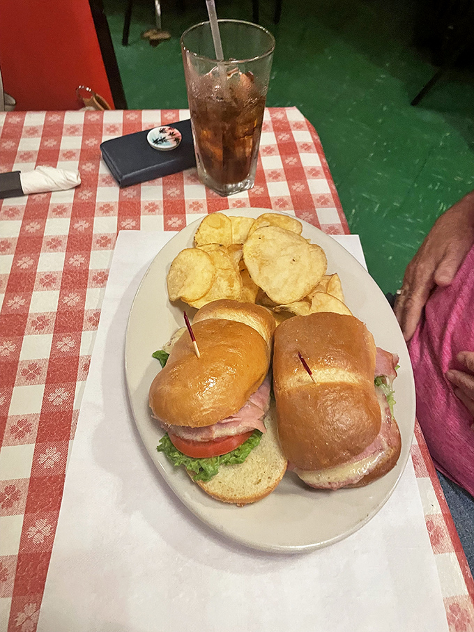 Sandwiches served with homemade potato chips—simple, honest food that reminds you why classics became classics in the first place.