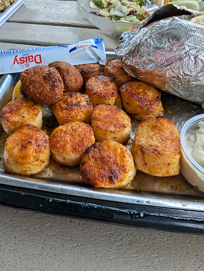 These scallops aren't just seared&mdash;they're transformed into caramelized medallions of oceanic perfection, ready for their close-up.
