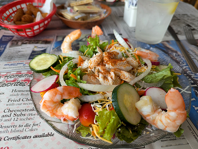 A seafood salad that somehow makes eating vegetables feel like an indulgence rather than a virtue.