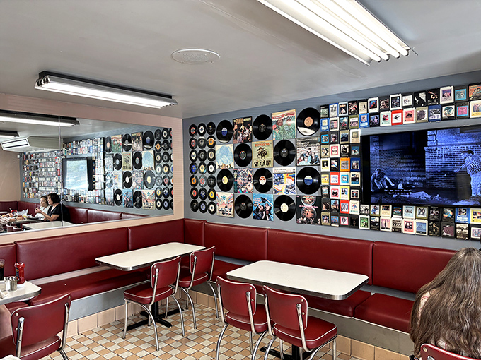 Where vinyl meets vintage&mdash;these booths aren't just seating, they're front-row tickets to a rock-and-roll museum that celebrates music while you celebrate breakfast.