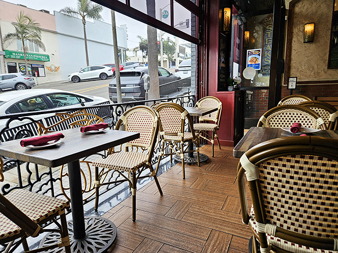 The bistro-style seating area offers front-row seats to Manhattan Beach life passing by, with the bonus of incredible food at your table.