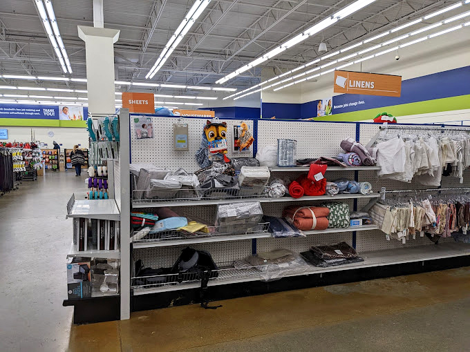 The linens section offers bedding, towels, and fabric treasures for home sewers and budget decorators alike.