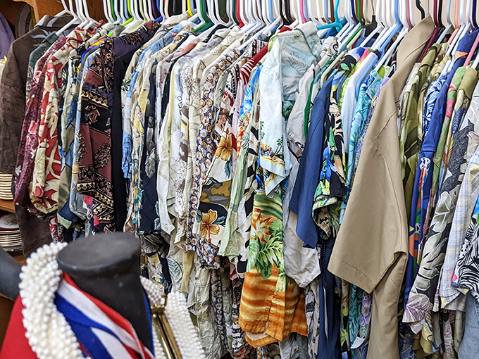 The vintage clothing rack &ndash; where Hawaiian shirts from decades past hang like colorful flags of vacations enjoyed long before Instagram could document them.
