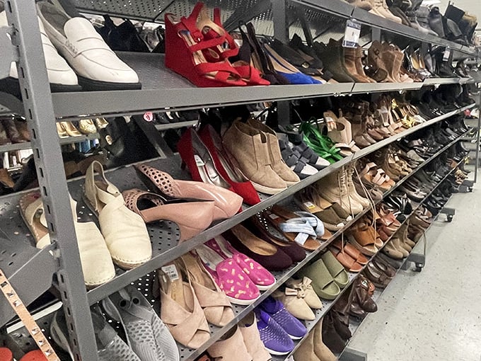 Shoe aisles overflow with footwear options from casual sneakers to dress shoes at unbeatable thrift prices.