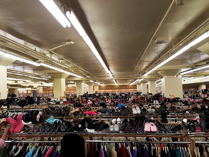The shoe section stretches into infinity, a footwear forest where patient shoppers can find everything from barely-worn sneakers to designer heels.