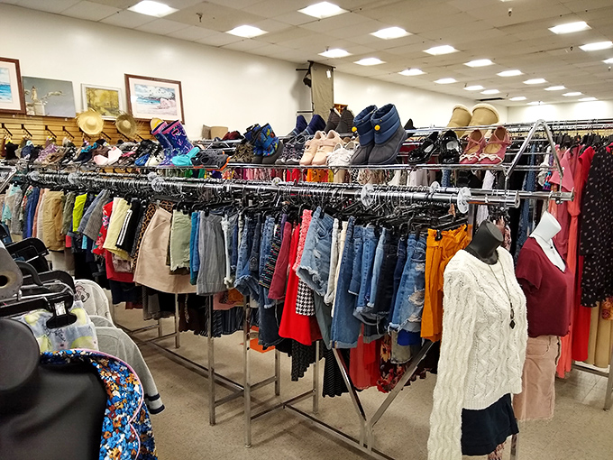 The clothing section is organized with military precision, making the treasure hunt efficient&mdash;though you'll still somehow spend three hours here. 