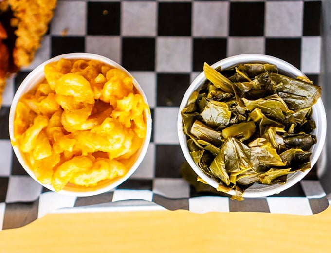 Mac and cheese alongside collard greens&mdash;the yin and yang of barbecue sides. One creamy and indulgent, the other earthy and redemptive.