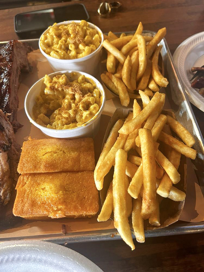 When sides get this much attention, you know the main event must be spectacular. Golden cornbread, mac and cheese, and fries&mdash;the supporting cast deserves applause too.