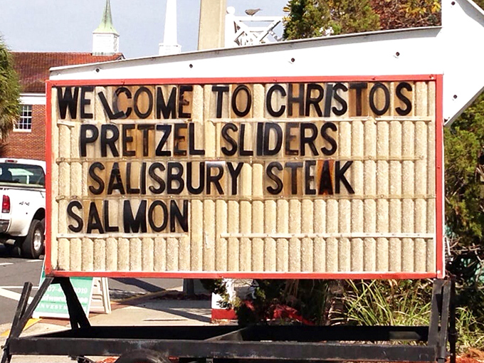 Old-school letter boards announcing daily specials&mdash;a refreshing analog moment in our digital world that says "we focus on food, not trends."