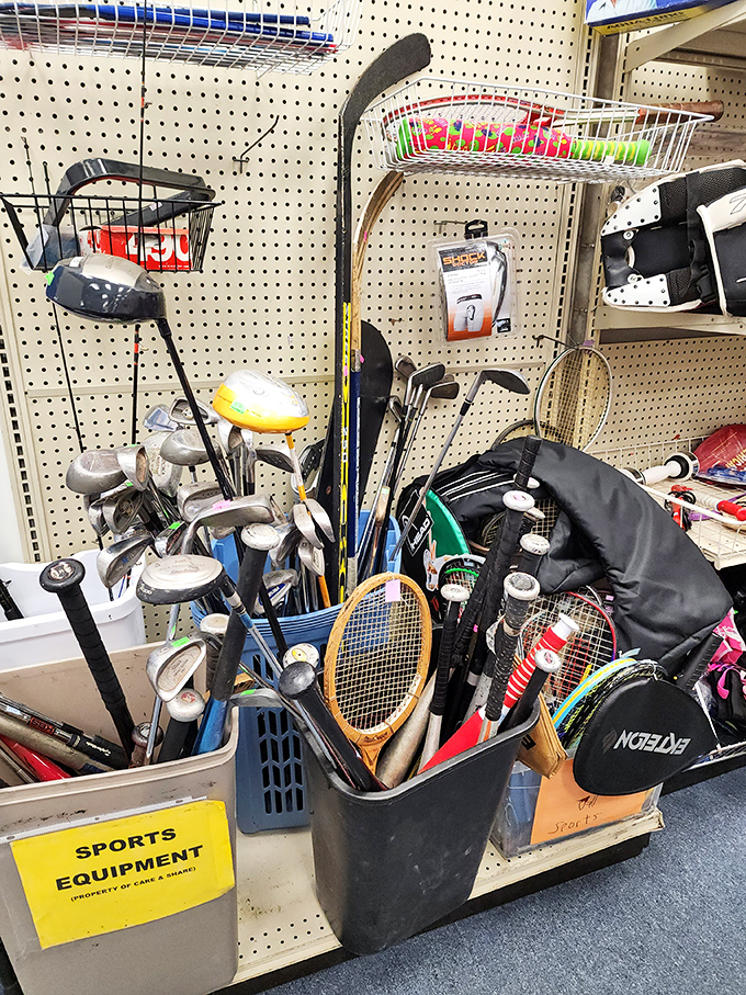 The sports equipment corner&mdash;where golf clubs, tennis rackets, and hockey sticks retire after their owners realized they weren't going pro.