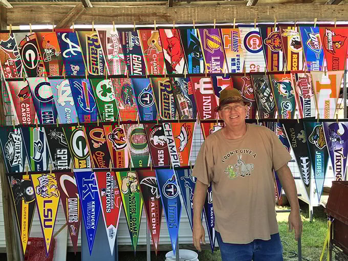Sports loyalty on display! These pennants represent countless heartbreaks, celebrations, and the eternal hope that "next season will be better."