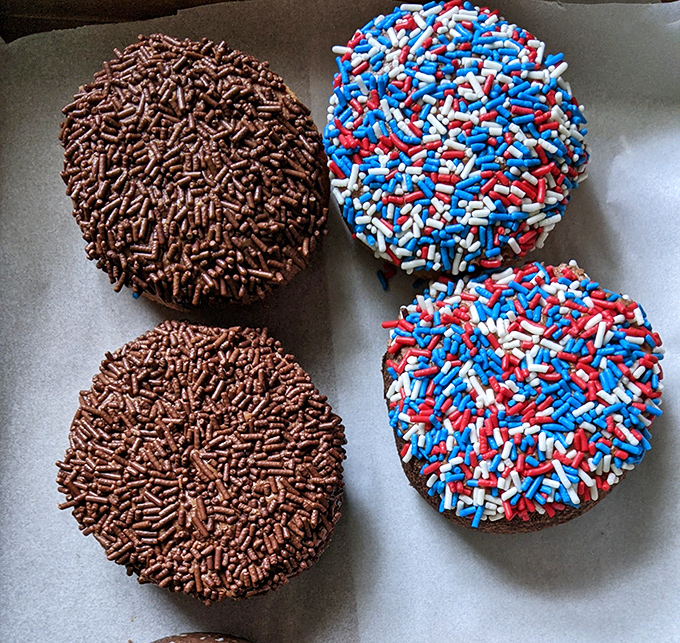 Sprinkle-topped donuts that bring more joy than confetti, proving that sometimes happiness is just tiny bits of colored sugar.
