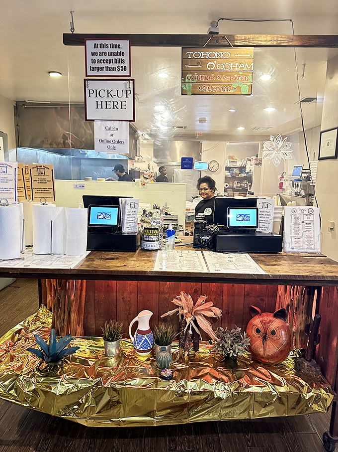 A sign proudly proclaiming Tohono O'odham ownership since 1992&mdash;this isn't cultural appropriation; it's cultural celebration at its finest.