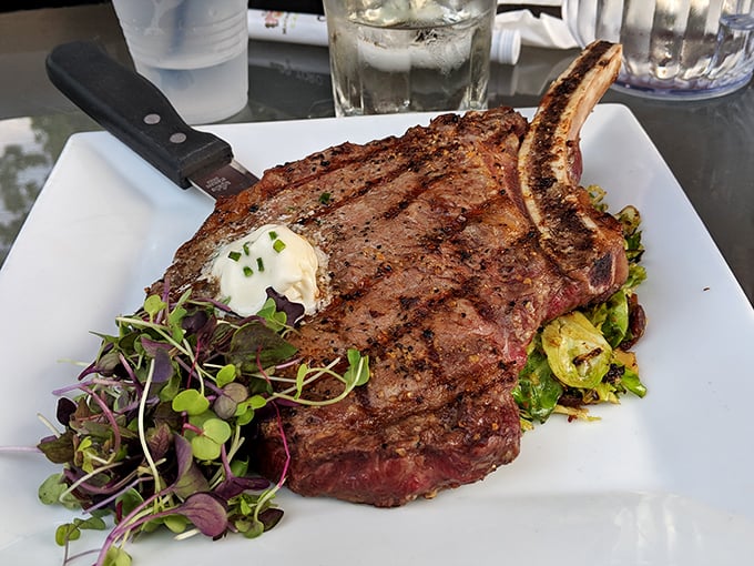 That ribeye commands respect with its char marks and butter crown, sitting atop vegetables that actually enhance rather than merely accompany the show.