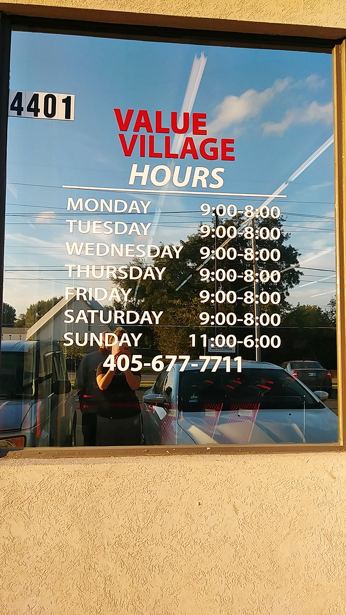 Store hours posted like a promise of adventure: six days of 9-to-8 bargain hunting with a late start Sunday for the church crowd.