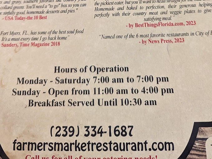 Open seven days a week because good food doesn't take days off. Breakfast until 10