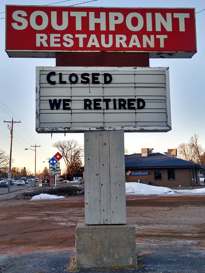 CLOSED - WE RETIRED &ndash; the bittersweet final chapter of a beloved institution. Even diner signs know how to break your heart gently. 