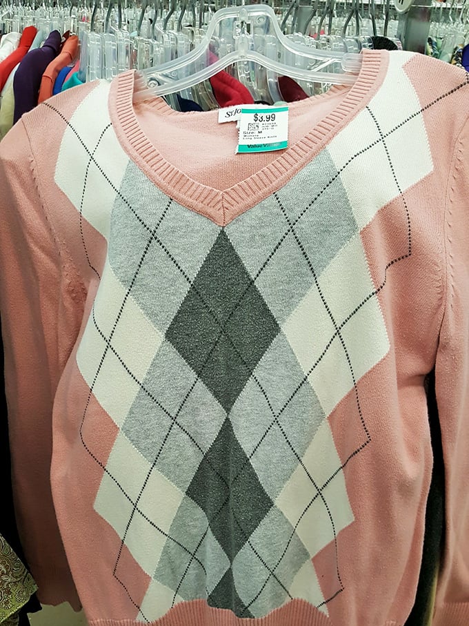 The argyle sweater that time forgot, now just $3.99. Somewhere between "grandpa chic" and "ironically stylish," it waits for its fashion resurrection.
