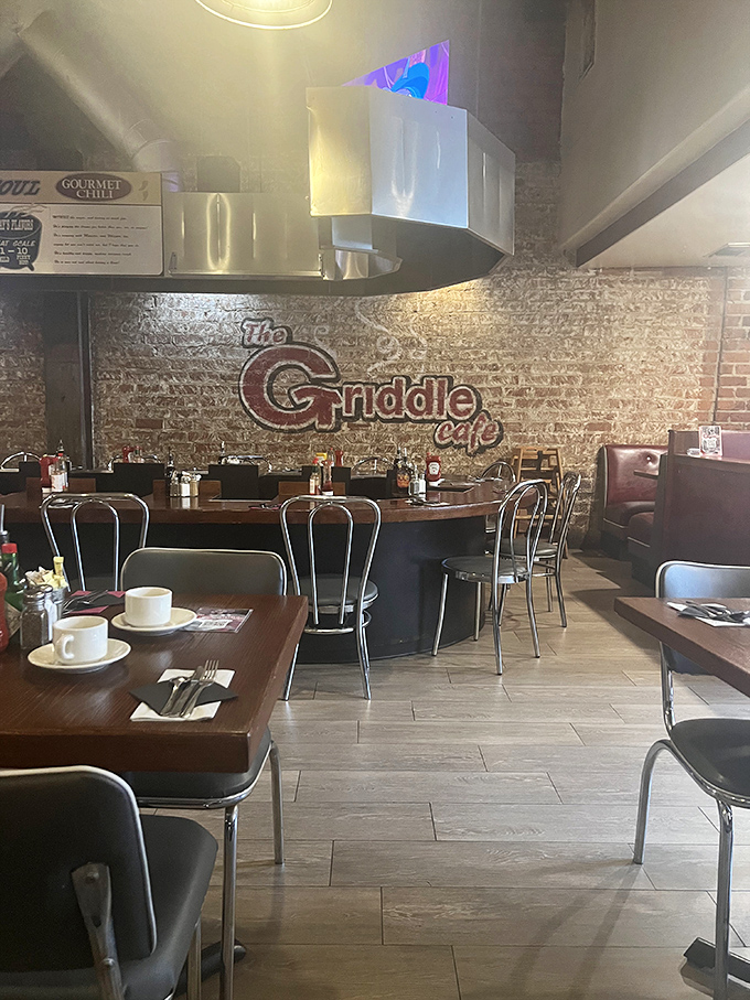 The exposed brick walls and wooden tables create the perfect backdrop for the real stars here &ndash; those magnificent, plate-eclipsing pancakes.