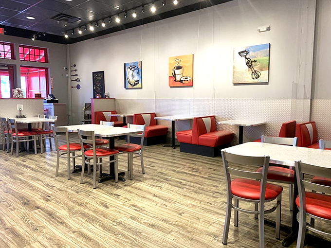 Clean lines, bright spaces, and those signature red booths&mdash;proving that sometimes the best dining rooms don't need to whisper, they can just smile.