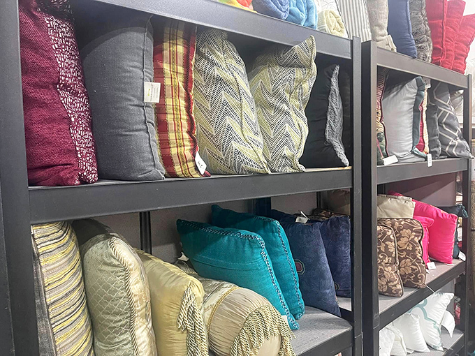 Throw pillows in every imaginable pattern and texture&mdash;because no couch is complete without at least seven unnecessary cushions.