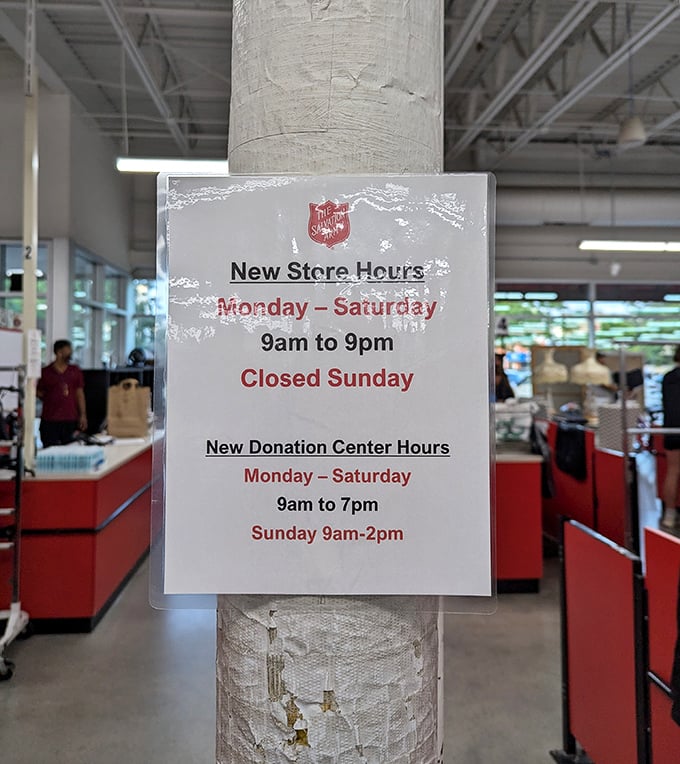 The commandments of thrifting, clearly posted. These extended hours mean more time to hunt for that perfect something you didn't know you needed.