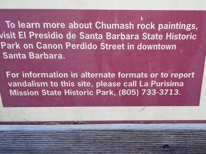 Preservation requires vigilance&mdash;this sign reminds visitors that protecting cultural heritage is a community responsibility spanning multiple historic sites throughout Santa Barbara.