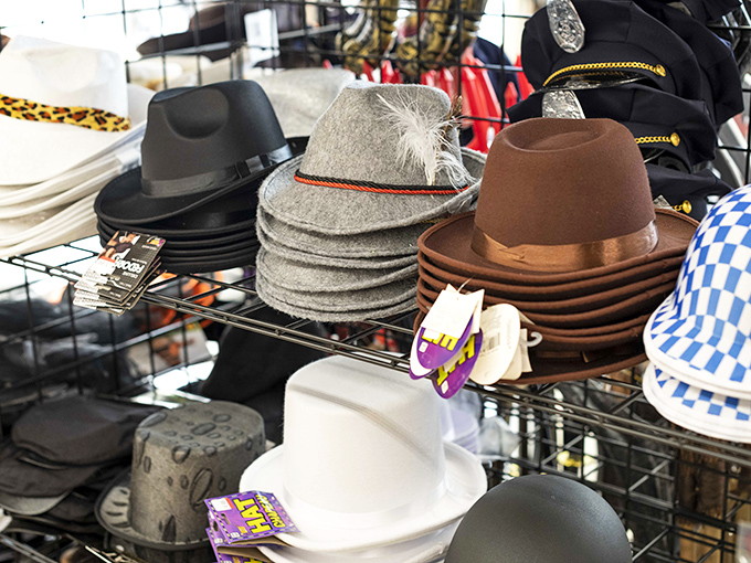 Fedoras and novelty hats create an accessory collection that rivals any department store, minus the department store price tags.