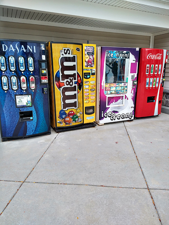Even the vending machines get the outlet treatment, offering refreshment without the markup.
