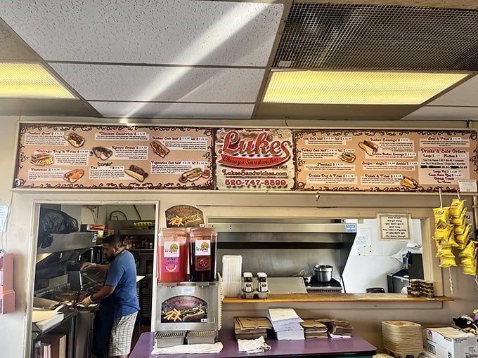 The open kitchen layout means you can watch your sandwich being assembled with the care of a watchmaker. Food theater at its finest.