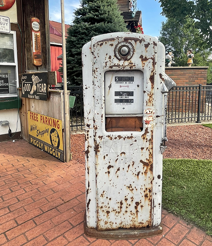 This rusted gas pump has seen more American road trips than Jack Kerouac, standing sentinel to decades of "are we there yet?" questions.