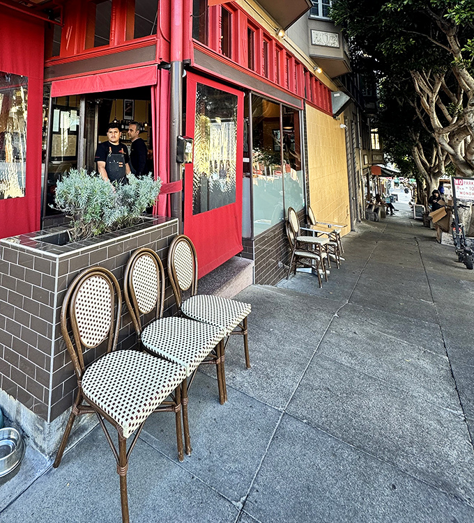 The sidewalk seating that channels Parisian caf&eacute; culture. Those iconic rattan chairs practically whisper "sit down, stay awhile" to passersby on busy San Francisco streets.