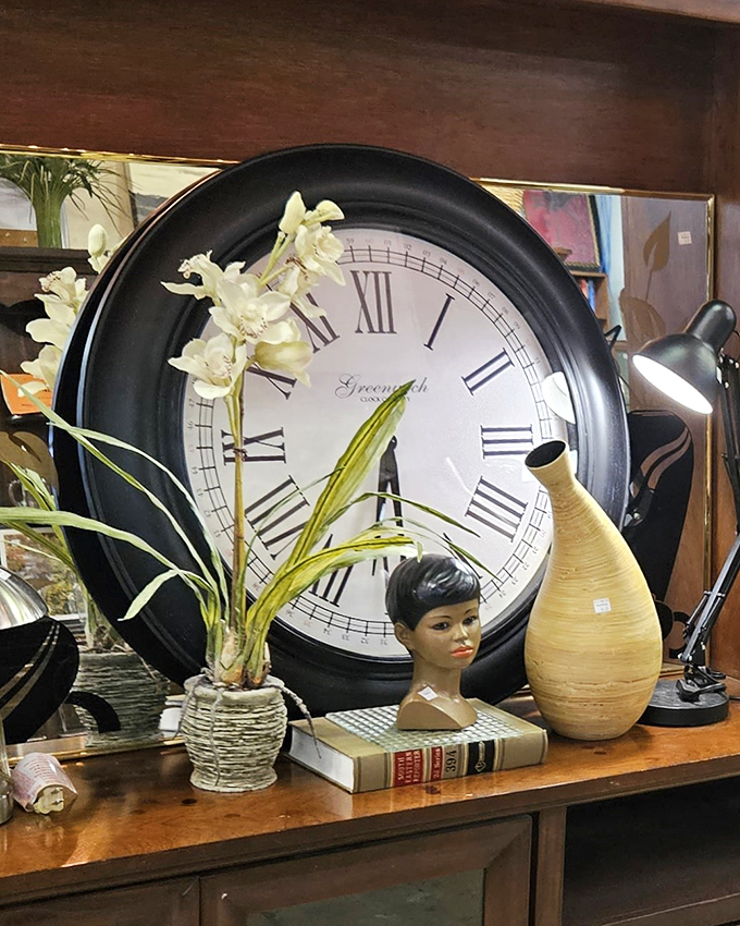 Time stands still among the treasures, but this oversized clock ensures you won't miss your next appointment while hunting.