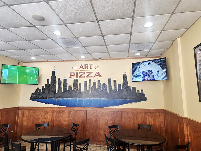 Chicago pride on display with that stunning skyline silhouette &ndash; a reminder that you're experiencing an authentic piece of the city's culinary heritage.