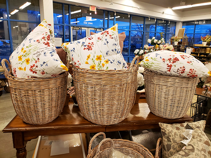 Wicker baskets and floral pillows that whisper "coastal grandmother aesthetic" even if you're neither coastal nor a grandmother. Spring vibes in tangible form.