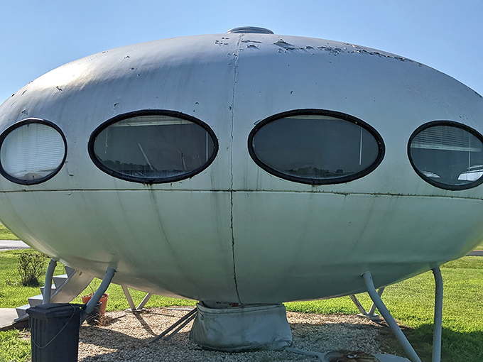 Up close, the weathered exterior tells stories of decades standing sentinel under Delaware skies, watching seasons change.