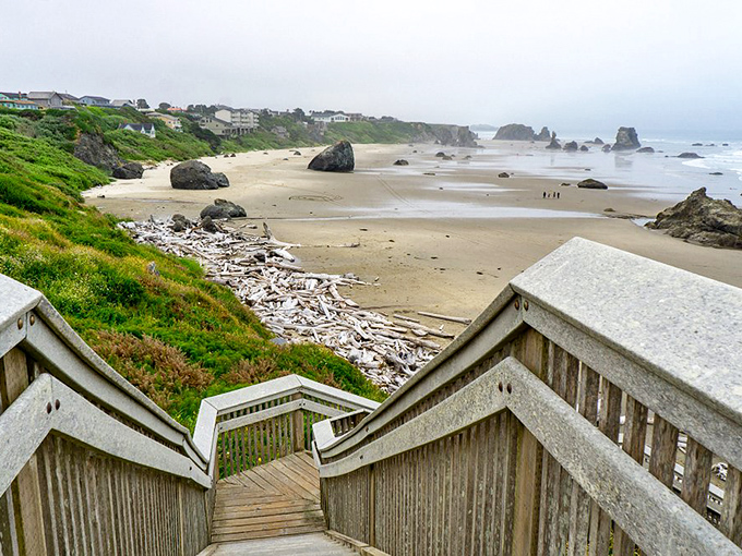 Stairway to heaven? No, just the Oregon coast&mdash;which might be better. These wooden steps invite exploration of tide pools and driftwood treasures.