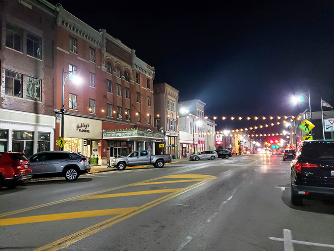 Downtown Van Wert glows beautifully at night with twinkling lights, local shops, and the friendly charm of a welcoming community.