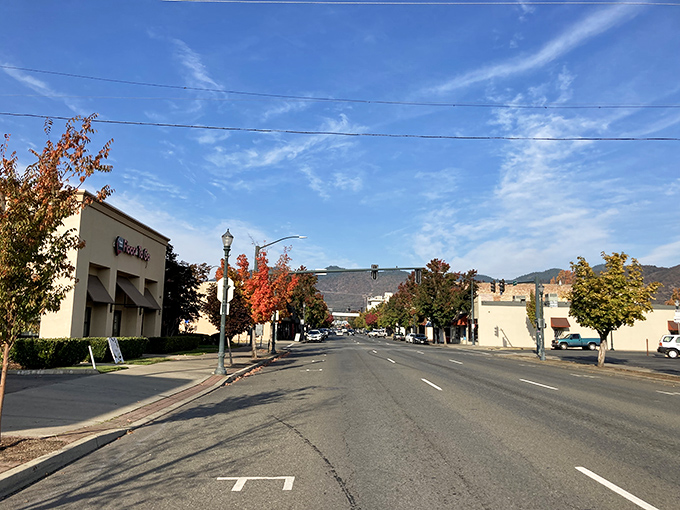 Mountains frame Grants Pass' streets, where autumn trees add splashes of color to this southern Oregon gem.