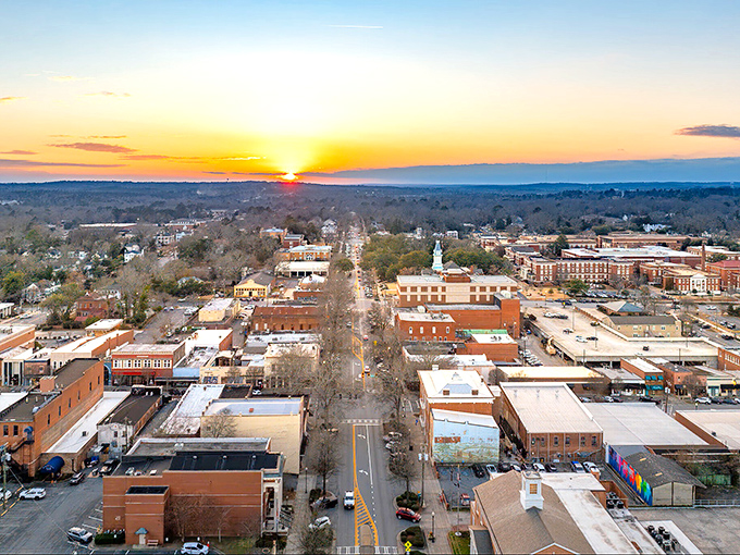 Golden hour transforms any charming downtown into something that belongs on a postcard or movie screen.