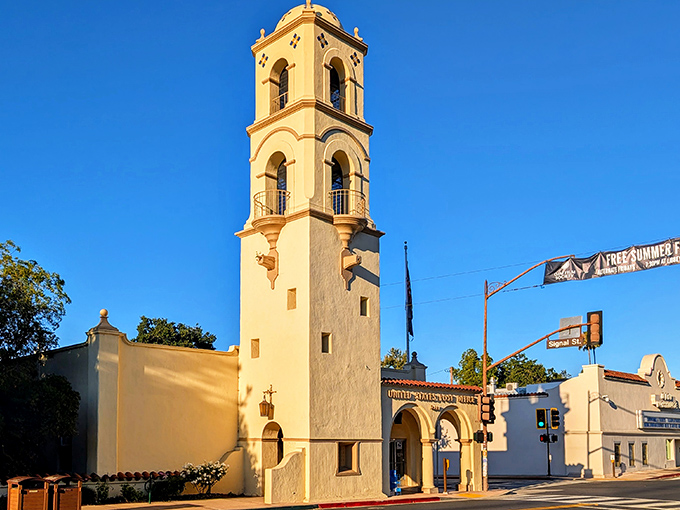 Ojai's Spanish mission tower watches over a valley paradise that attracts artists and dreamers.