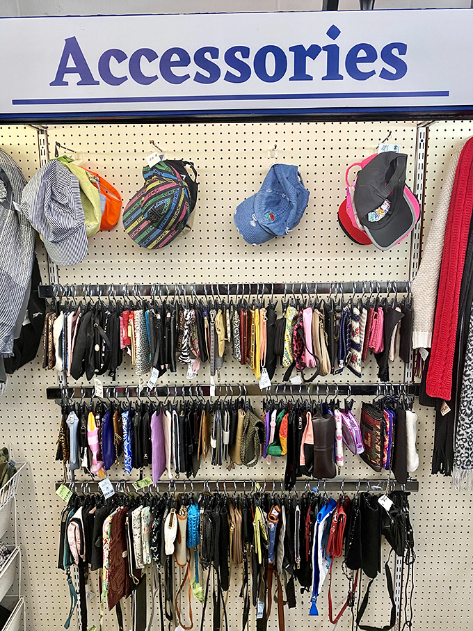 Accessories galore! Hats, scarves, and purses waiting to transform your outfit from "meh" to "marvelous" for pocket change.