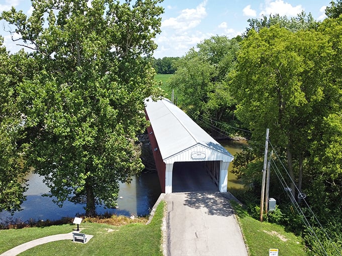 From above, you can see how this architectural gem sits perfectly nestled in its riverside setting like it was always meant to be there.