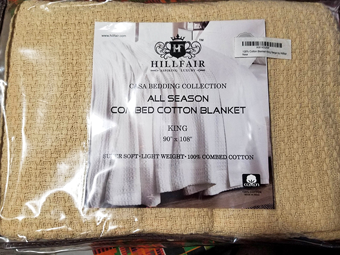 Luxury hiding in plain sight&mdash;a king-sized cotton blanket still in its packaging, waiting to transform someone's bedroom without transforming their budget.