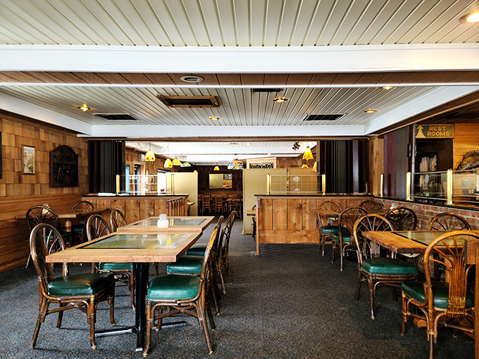 Another dining area showcases the restaurant's warm wood tones and thoughtful layout, where every table feels like the captain's table.