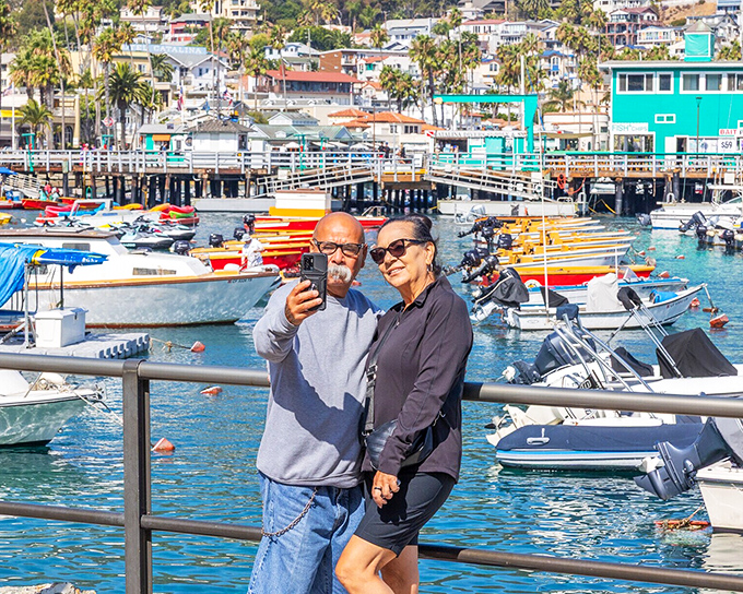 Visitors capture the perfect selfie against Avalon's postcard harbor&mdash;because some views are too good not to share (and make your friends jealous).