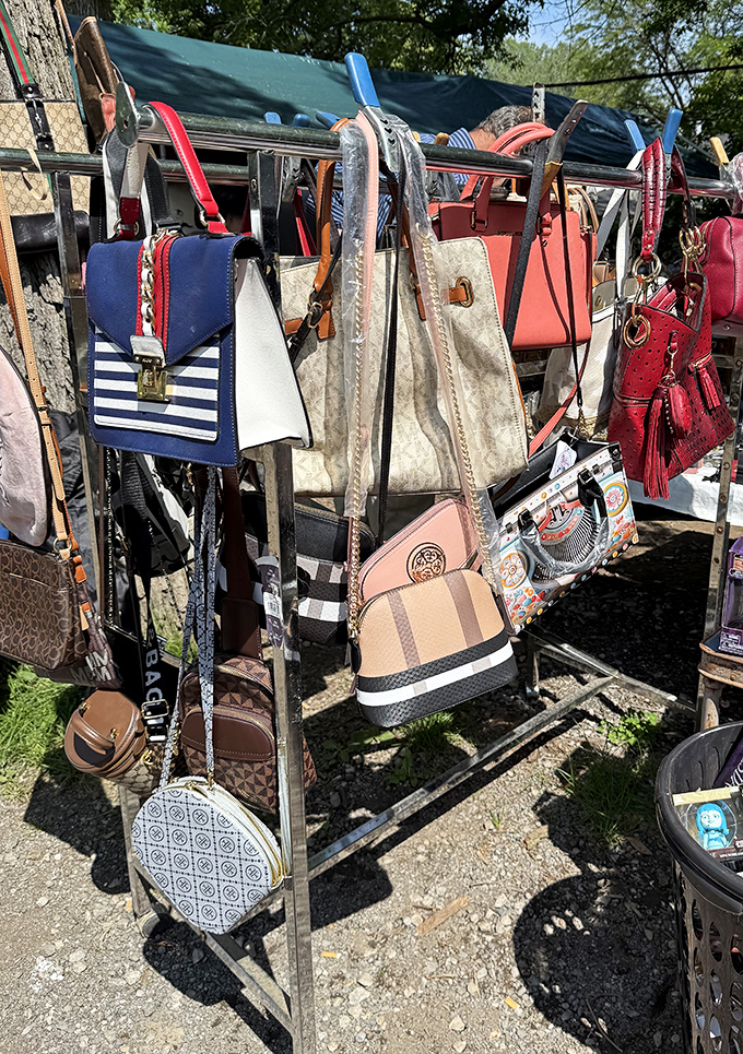 Handbag heaven! Designer-inspired purses hang like fashionable fruit, ripe for the picking at a fraction of department store prices.